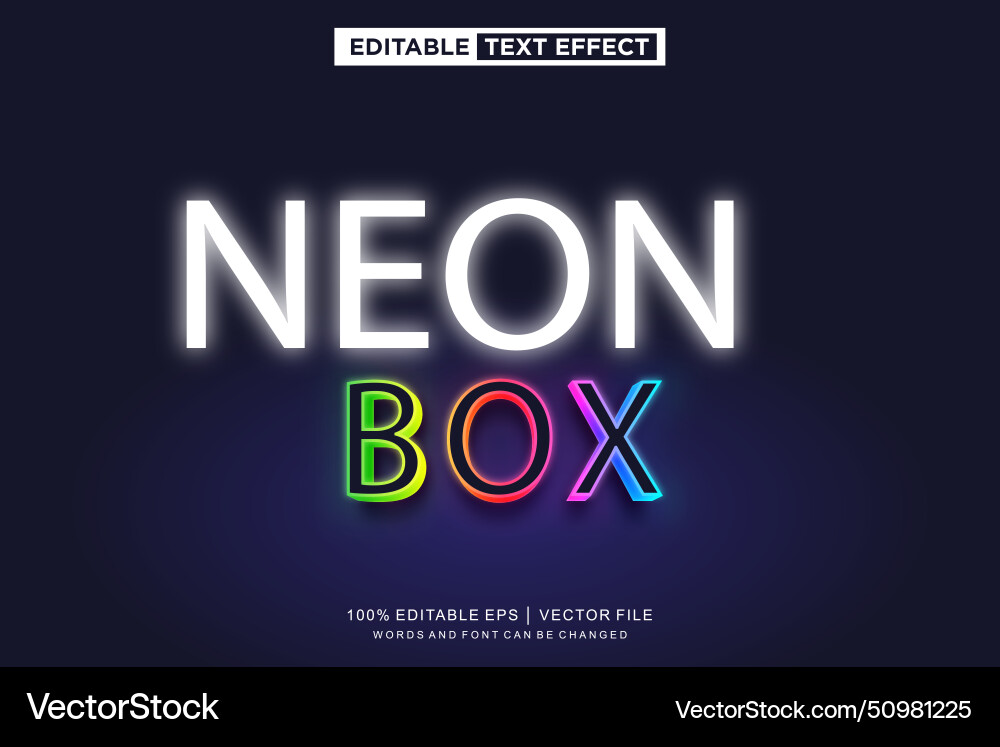 Neon box text effect editable template Royalty Free Vector