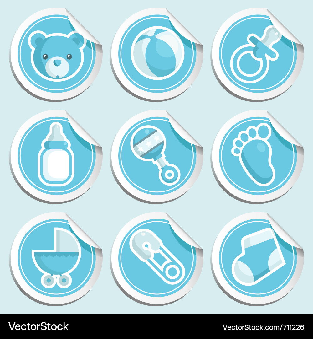 Blue baby shower stickers Royalty Free Vector Image