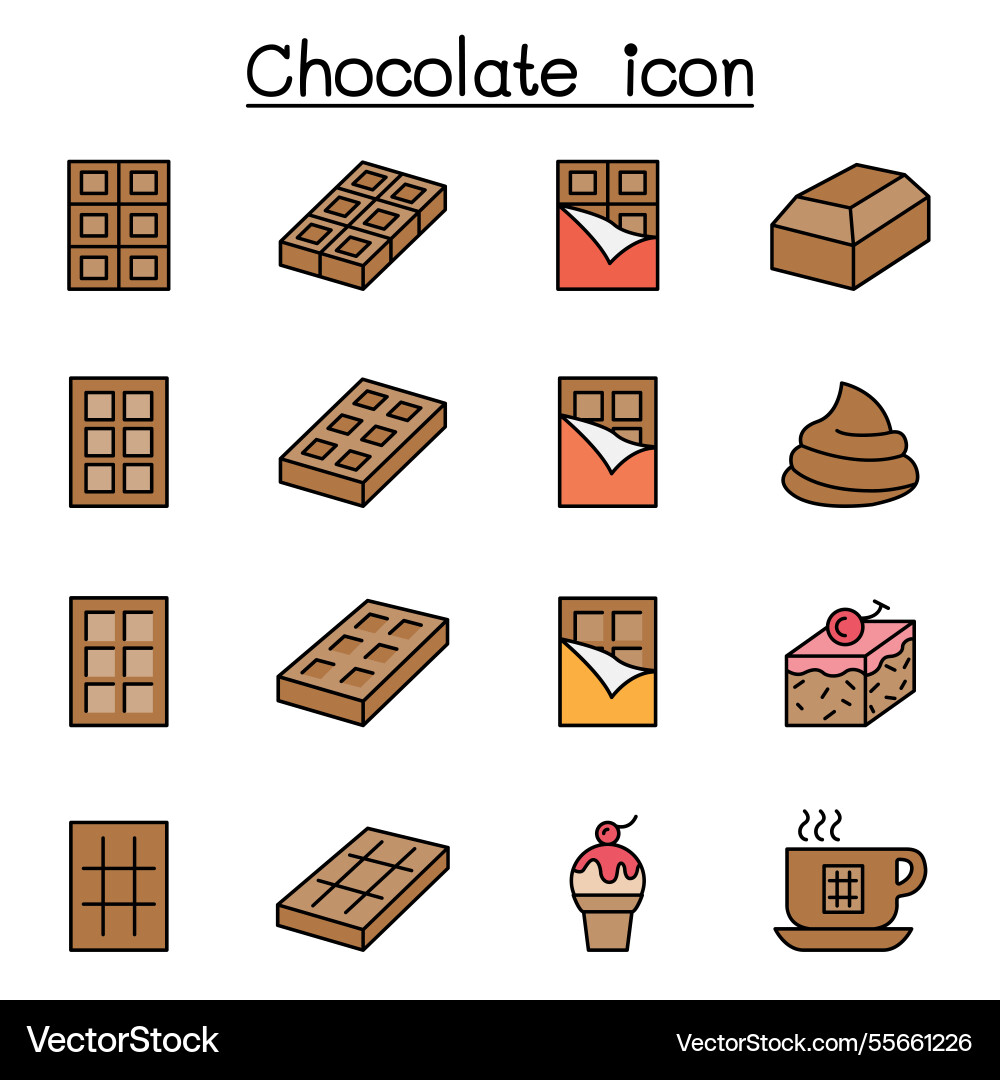 Chocolate icon set in color line style Royalty Free Vector