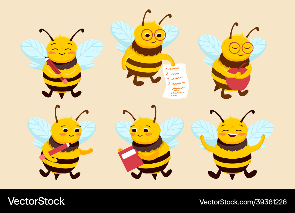 Collection of bees in lesson Royalty Free Vector Image