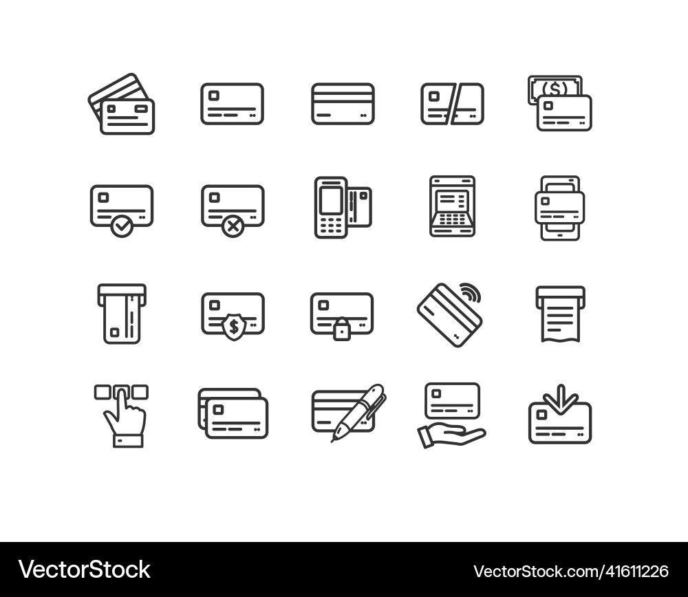 Credit debit card sign black thin line icon set Vector Image