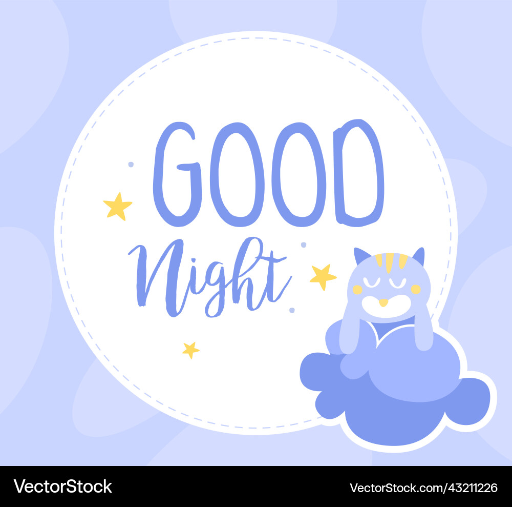 Cute blue good night text card design Royalty Free Vector
