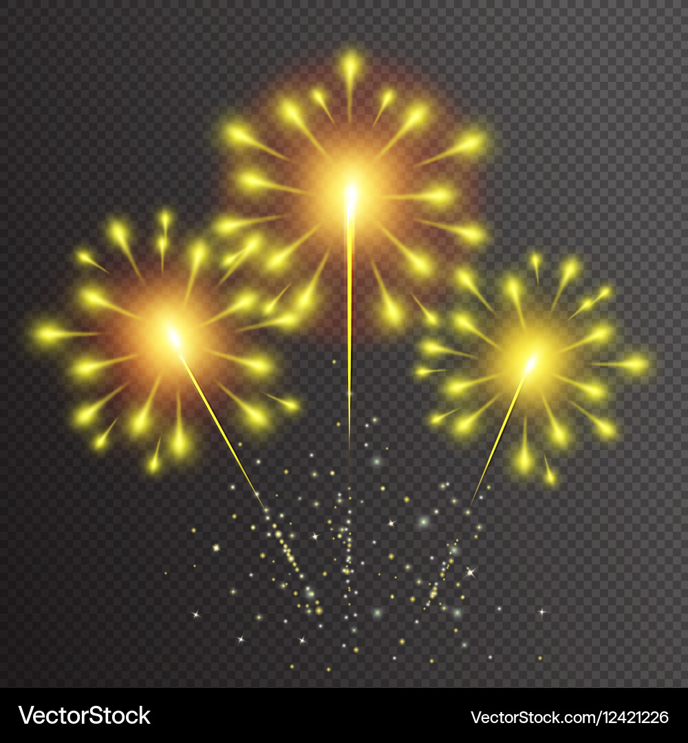 Feuerwerk gelb leuchtender Lichtglitter-Effekt Vektorbild