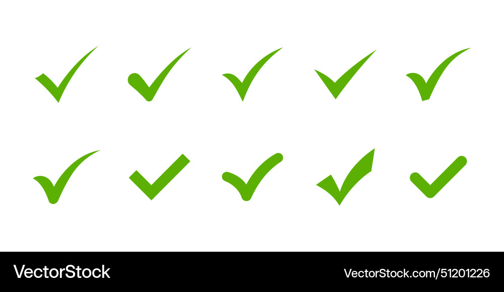 Green check mark icon collection and tick symbol Vector Image