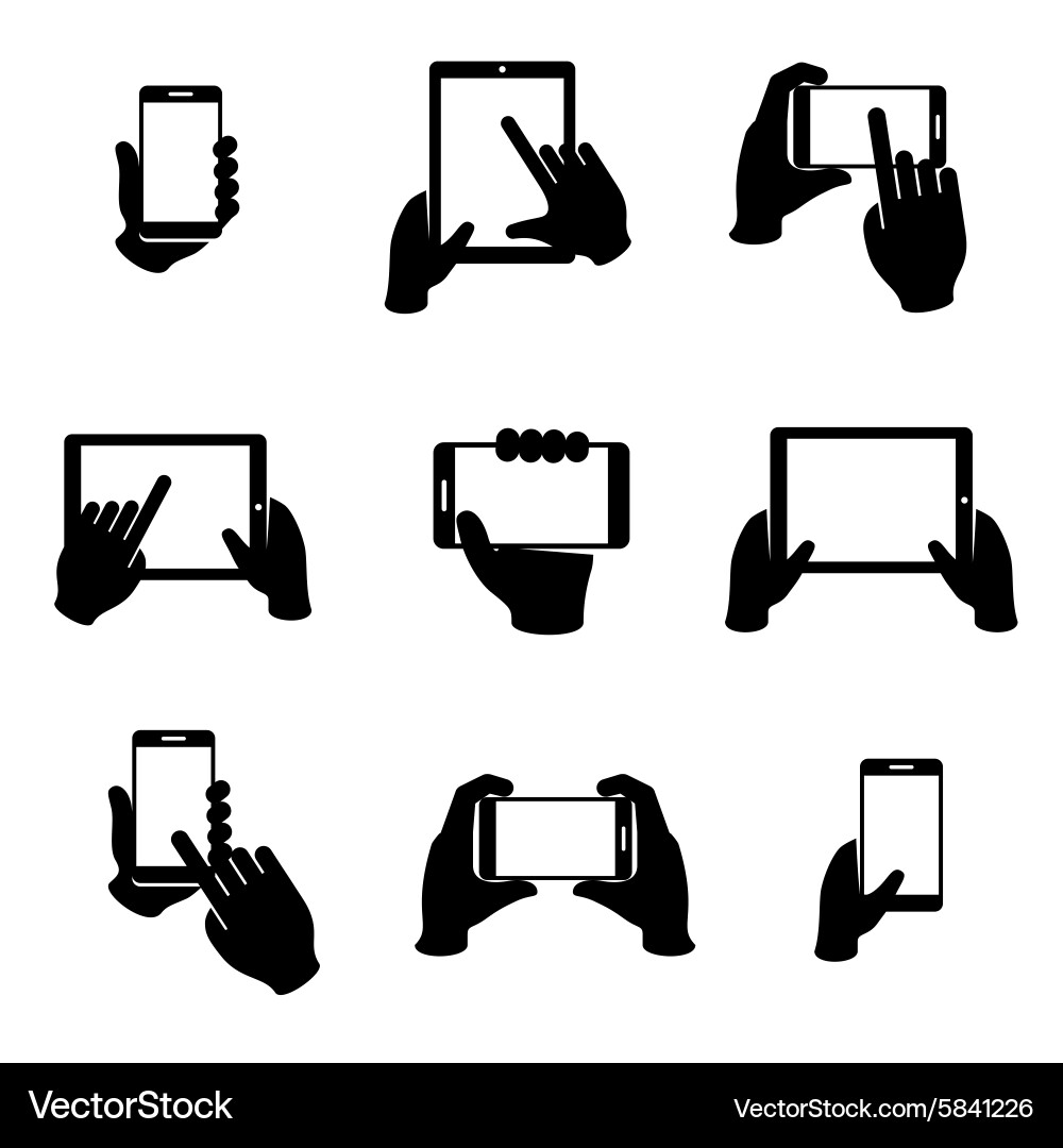 Hands holding phone and tablet icons set Vector Image