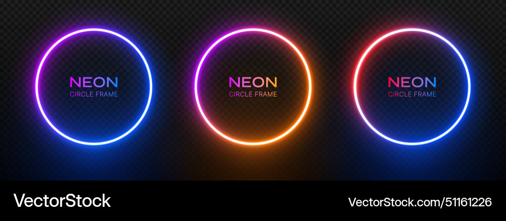 Neon round light frame ring border with laser Vector Image