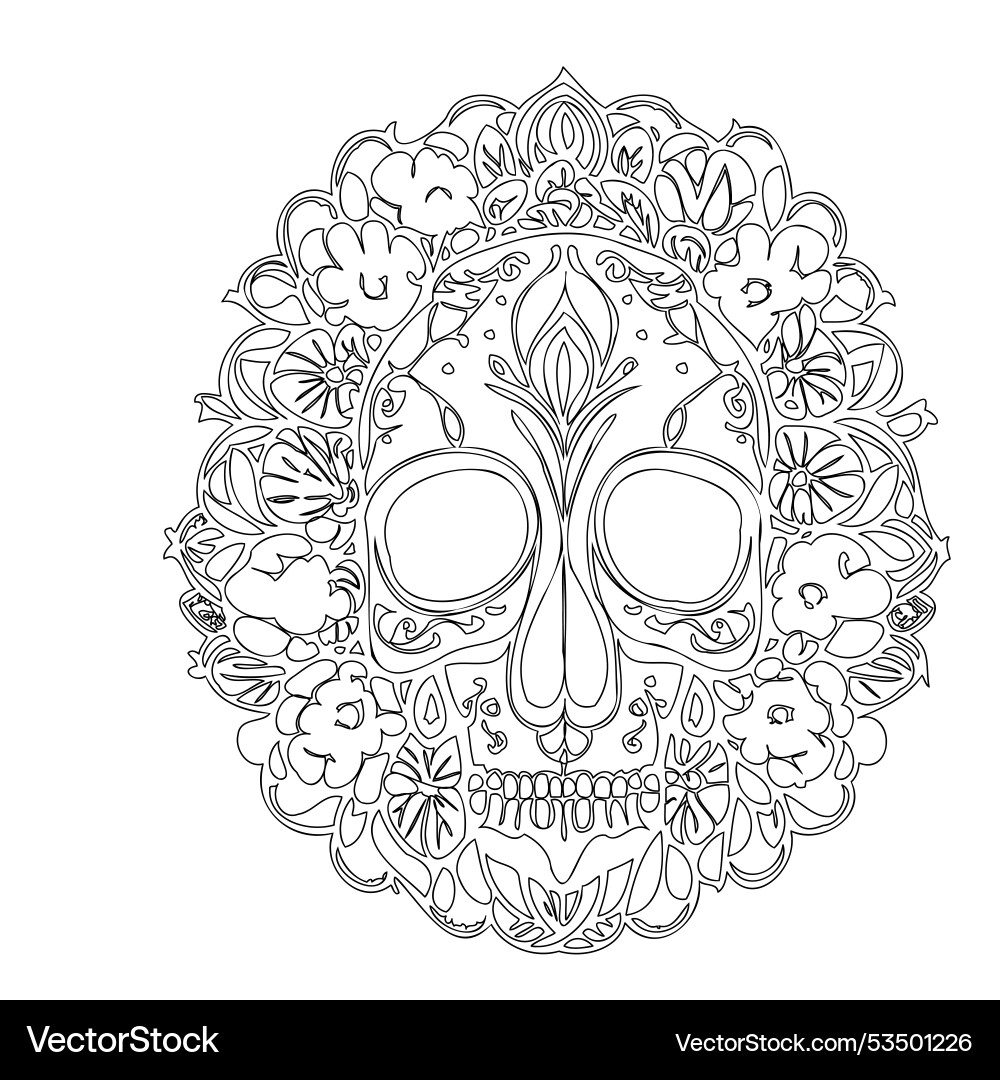 Skull mandala outline sketch Royalty Free Vector Image
