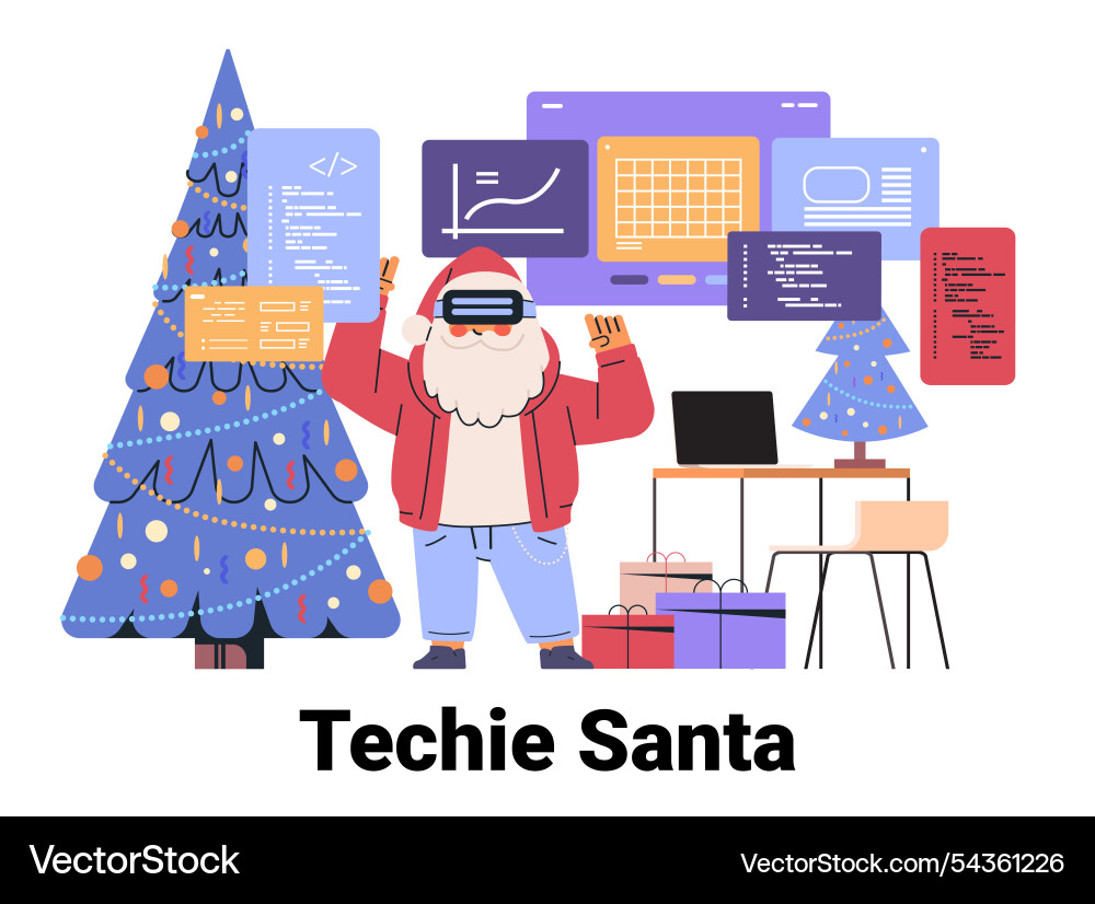 Techie santa virtual reality coding christmas Vector Image