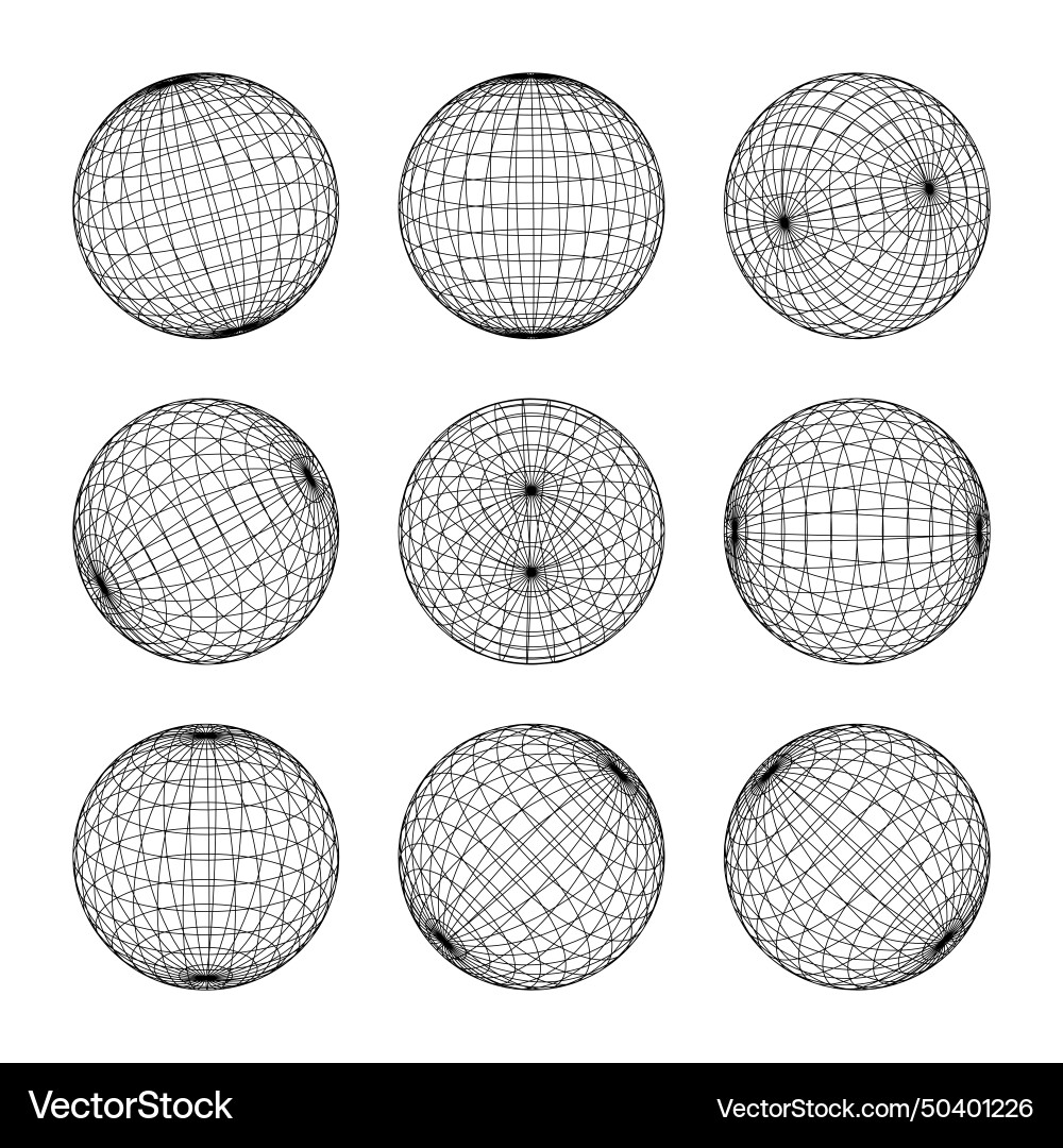 Wireframe shapes lined sphere perspective mesh Vector Image