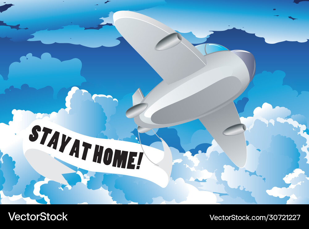 Airplane with stay at home banner Royalty Free Vector Image