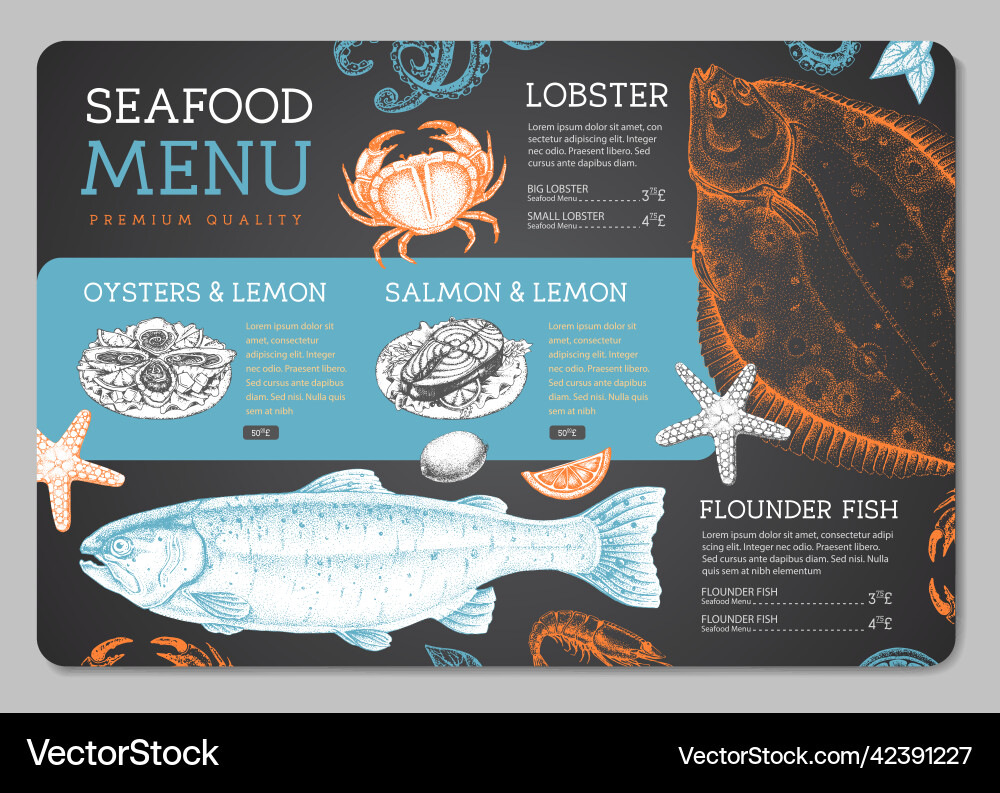 Chalk drawing seafood restaurant menu design Vector Image