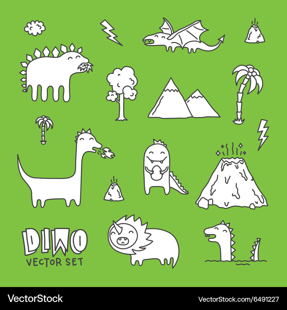 Dino cartoon set white Royalty Free Vector Image