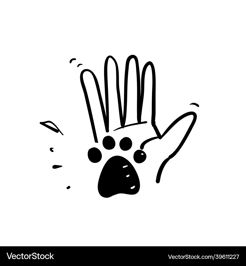 Hand drawn doodle human and animal paw Royalty Free Vector