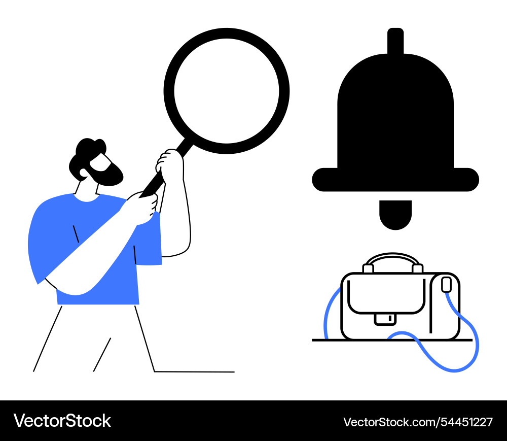 Man with magnifying glass notification bell Vector Image