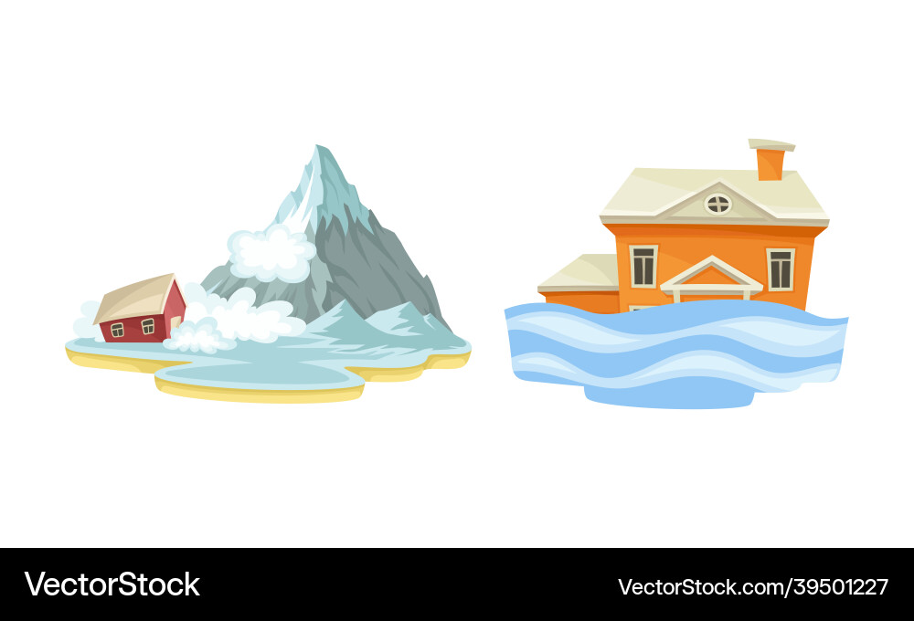 Natural disasters set snow avalanche and flood Vector Image