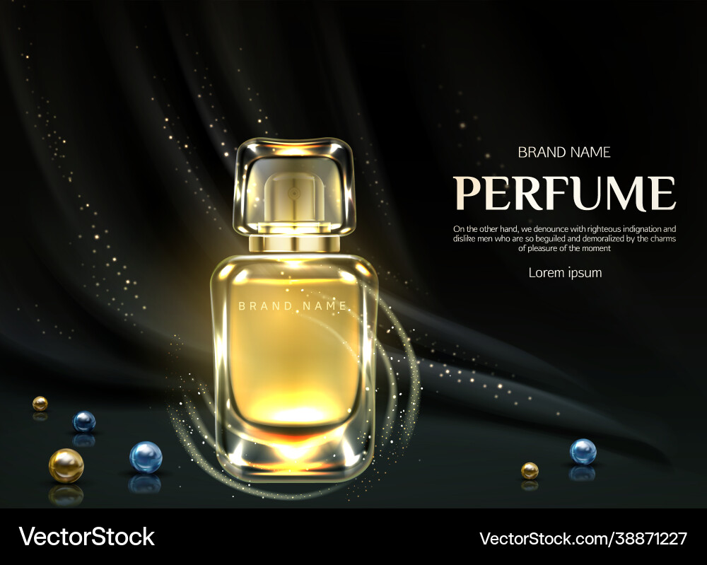 Perfume bottle with crystals on shining Royalty Free Vector
