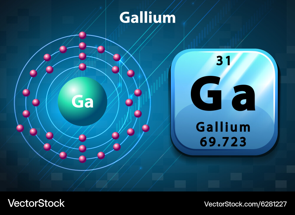 Symbol and electron diagram for gallium Royalty Free Vector