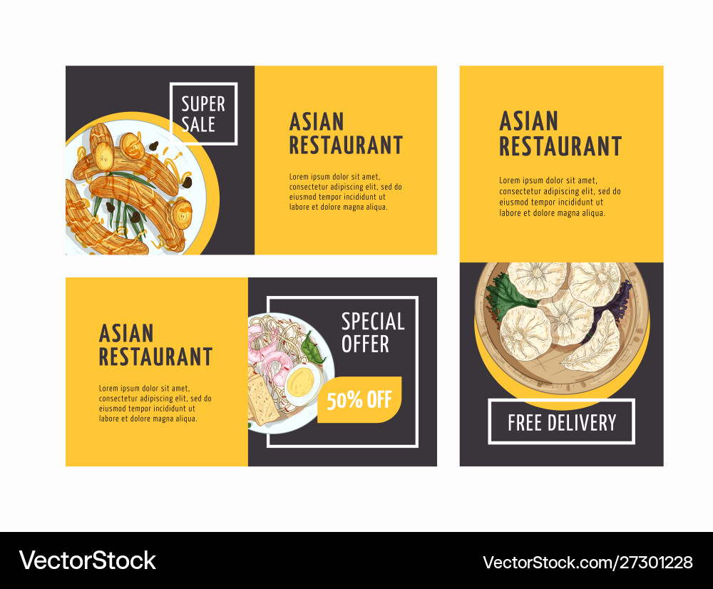 Asian restaurant advertising flyers templates set Vector Image