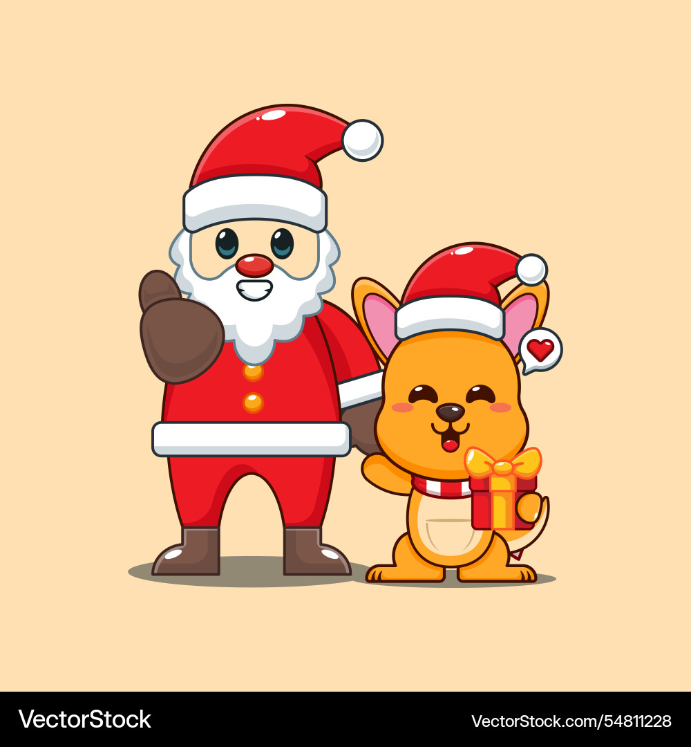 Cute kangaroo with santa claus cartoon Royalty Free Vector