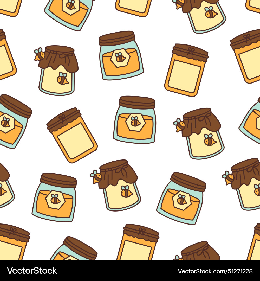 Glass pot full of honey seamless pattern Vector Image