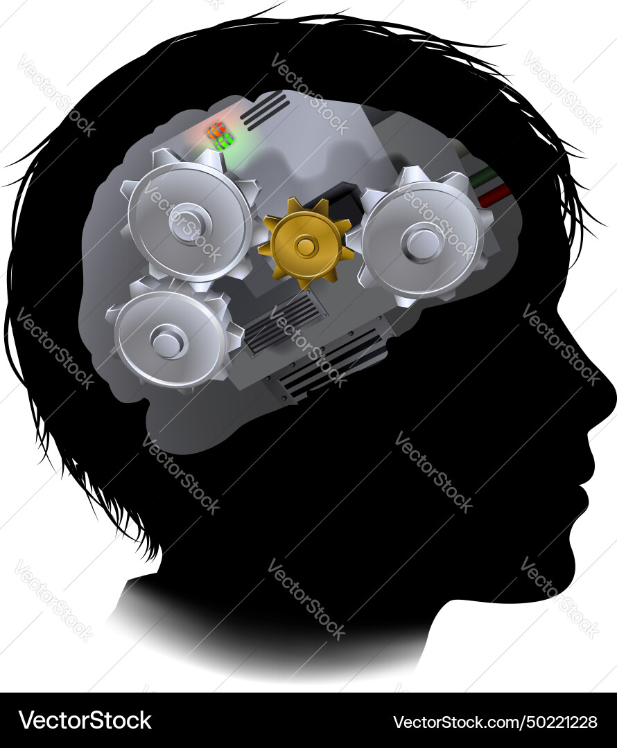 Machine workings gears cogs brain child Royalty Free Vector