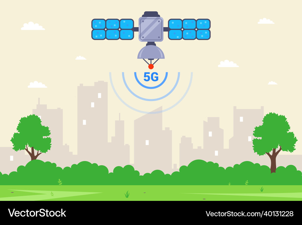 Satellite distributes 5g internet from space Vector Image