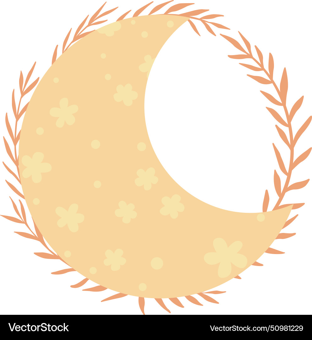 Abstract moon sign banner with leaves wreath Vector Image