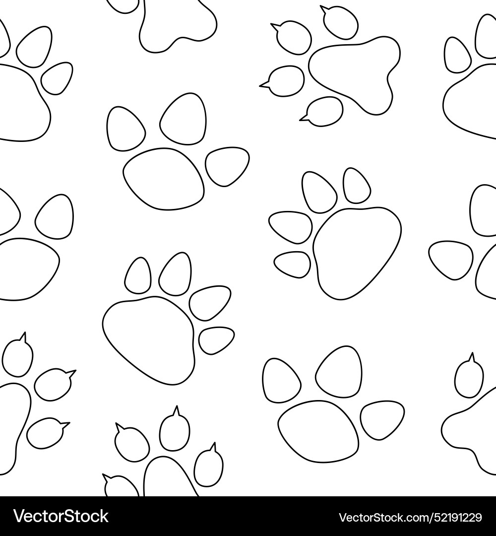Animal paw print seamless pattern coloring page Vector Image
