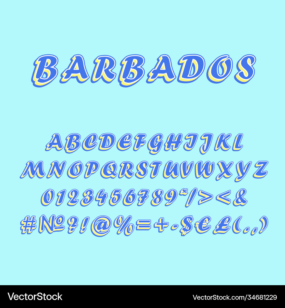 Barbados vintage 3d alphabet set Royalty Free Vector Image