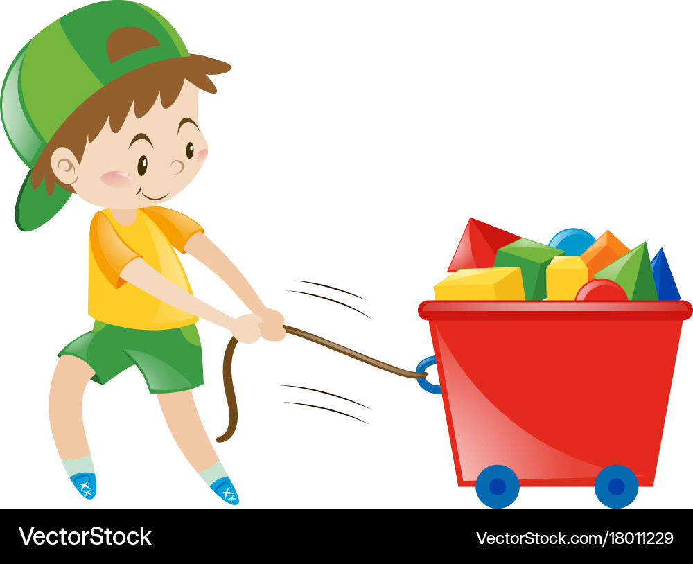 Boy pulling cart fullo of blocks Royalty Free Vector Image