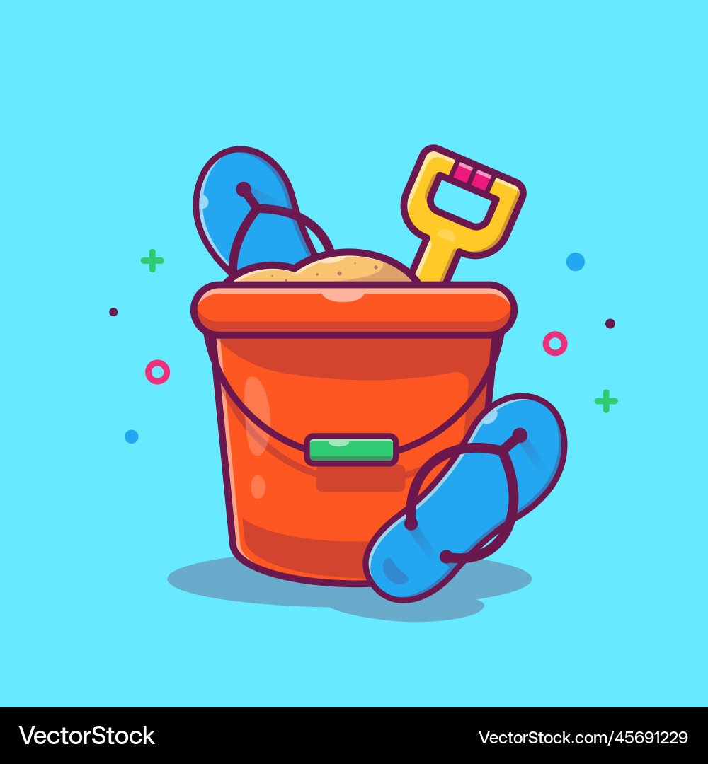 Bucket sand with sandals cartoon Royalty Free Vector Image