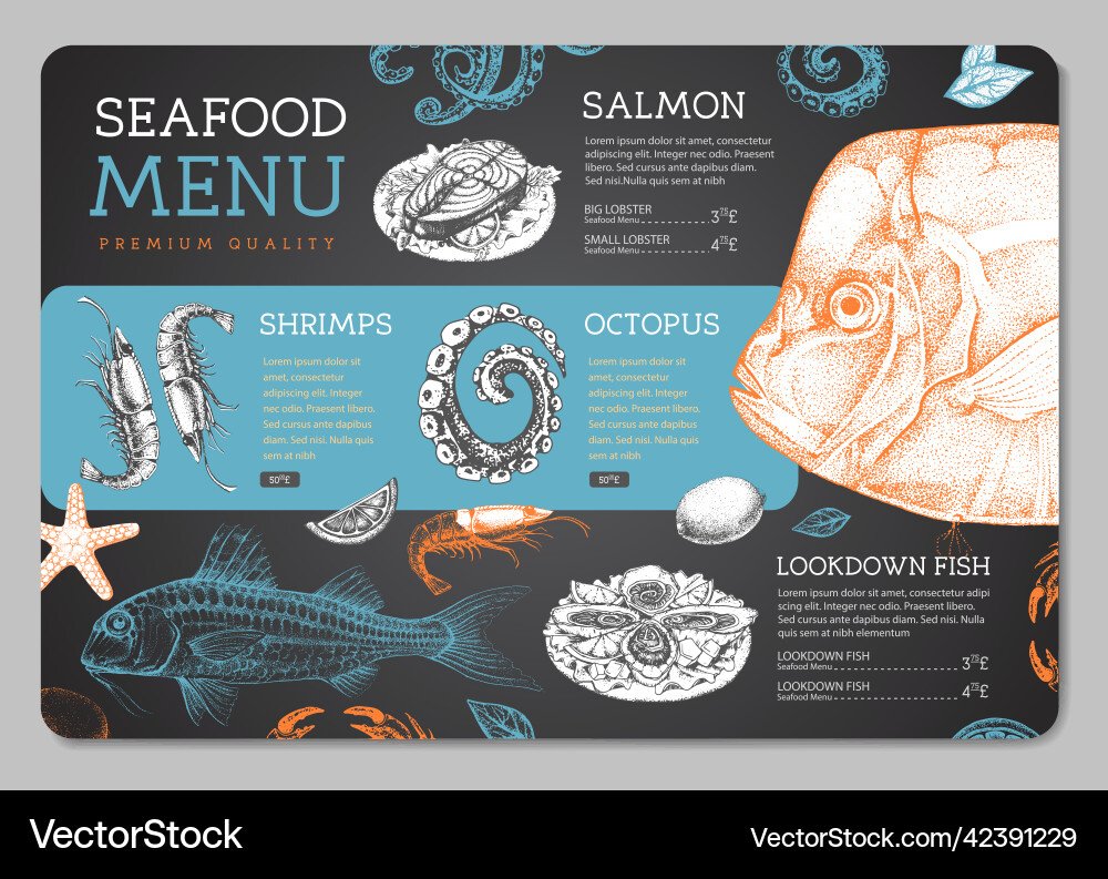 Chalk drawing seafood restaurant menu design Vector Image