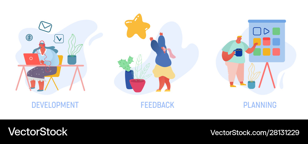 Development planning and feedback set isolated Vector Image