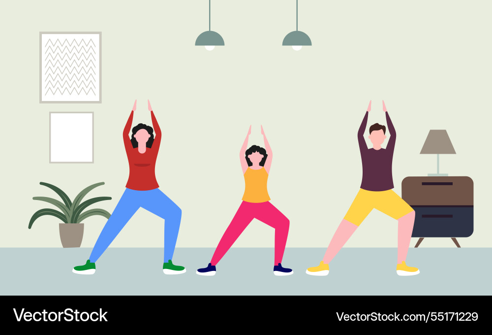 Family spending time doing morning exercise Vector Image