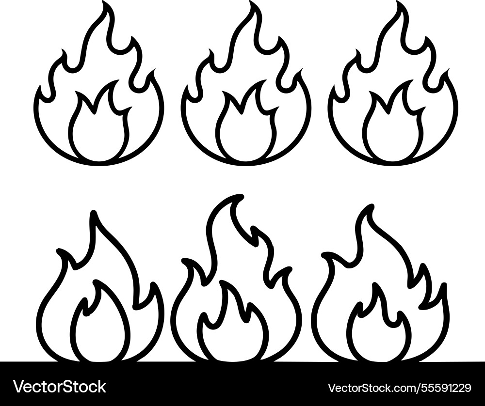 Fire flame icons flaming badge igniting border Vector Image