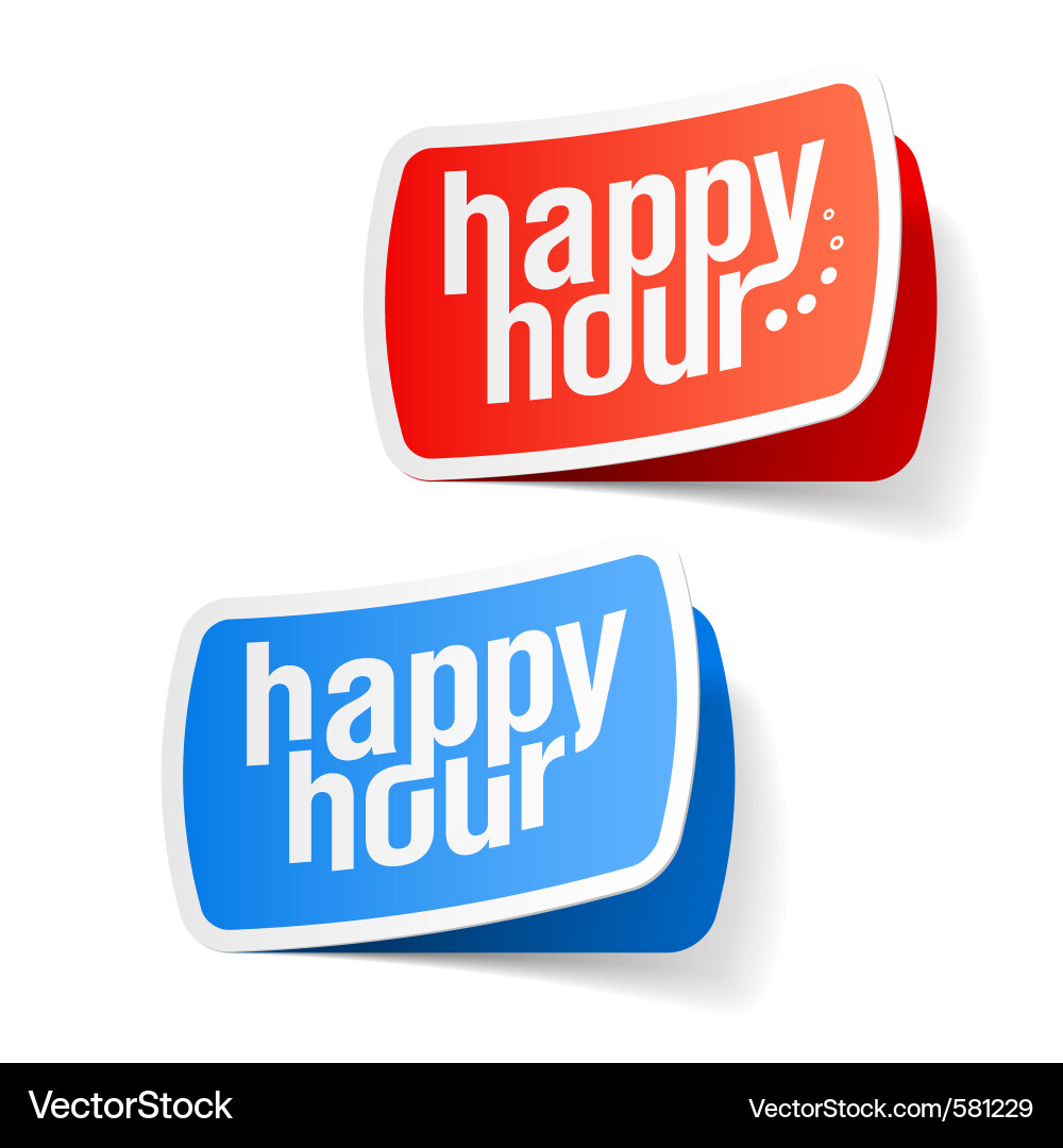 Happy hour labels Royalty Free Vector Image - VectorStock