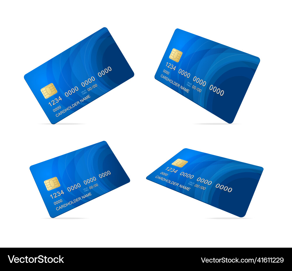 Realistic detailed 3d falling blue credit debit Vector Image