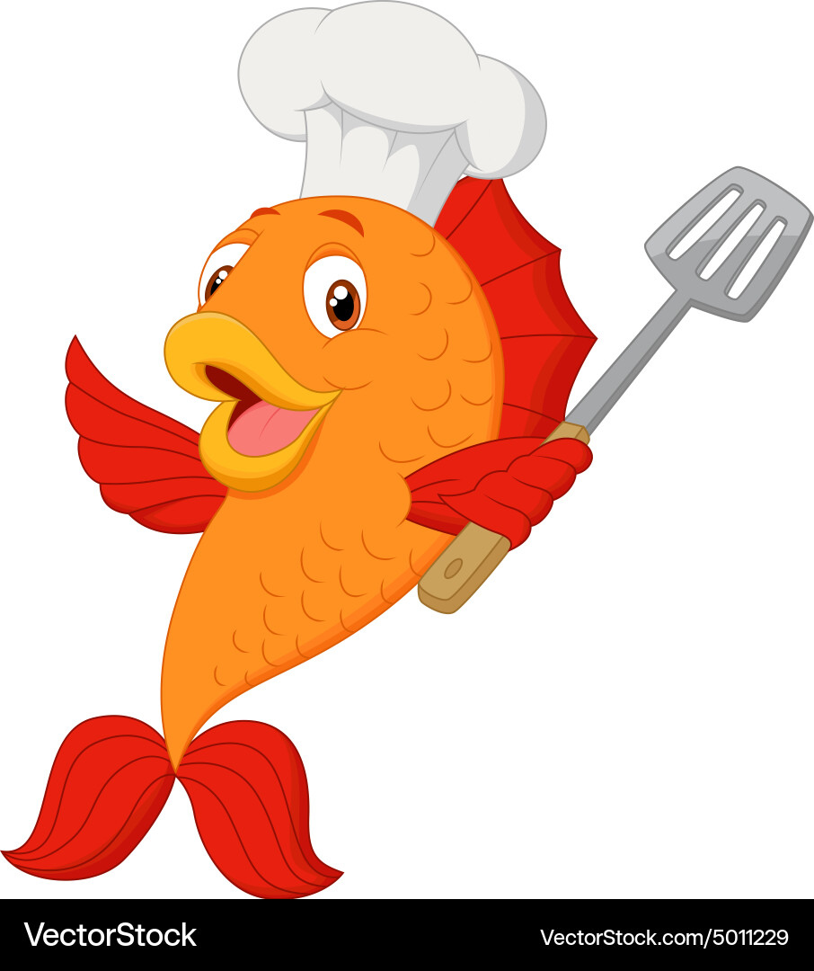 Smiling Chef Fish with Spatula Royalty Free Vector Image