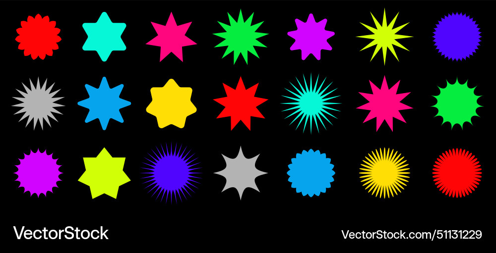 Vibrant starbursts on black Royalty Free Vector Image