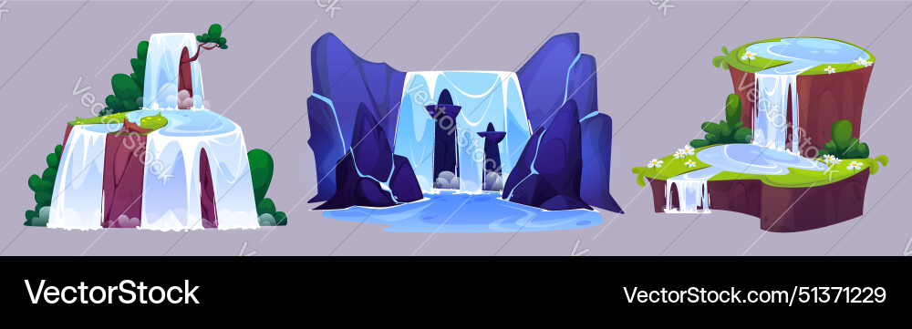 Waterfall cascade stream cartoon Royalty Free Vector Image