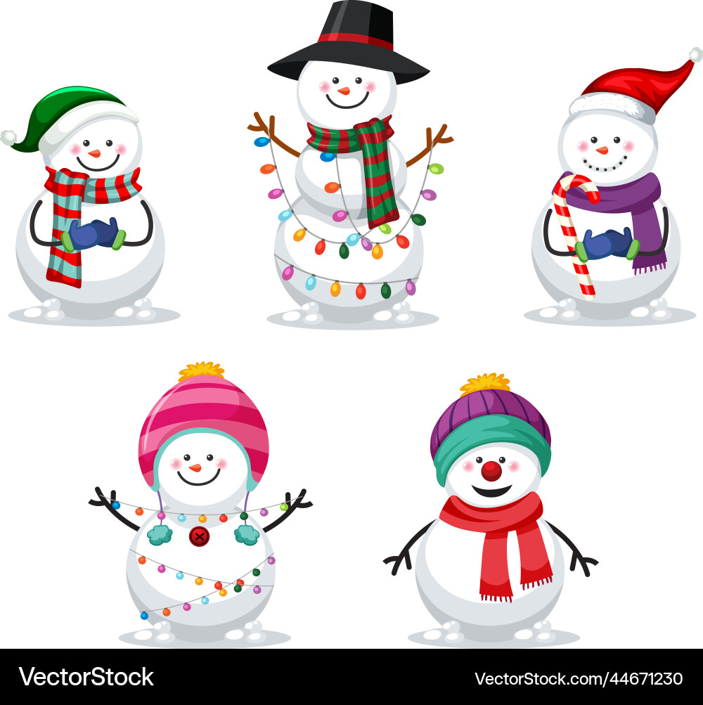Christmas snowman cartoon character set Royalty Free Vector