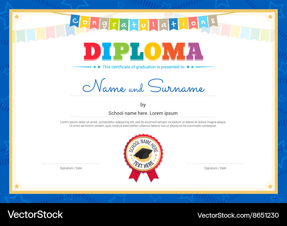 Bunte Diplom-Schablone für Kinder Lizenzfreies Vektorbild