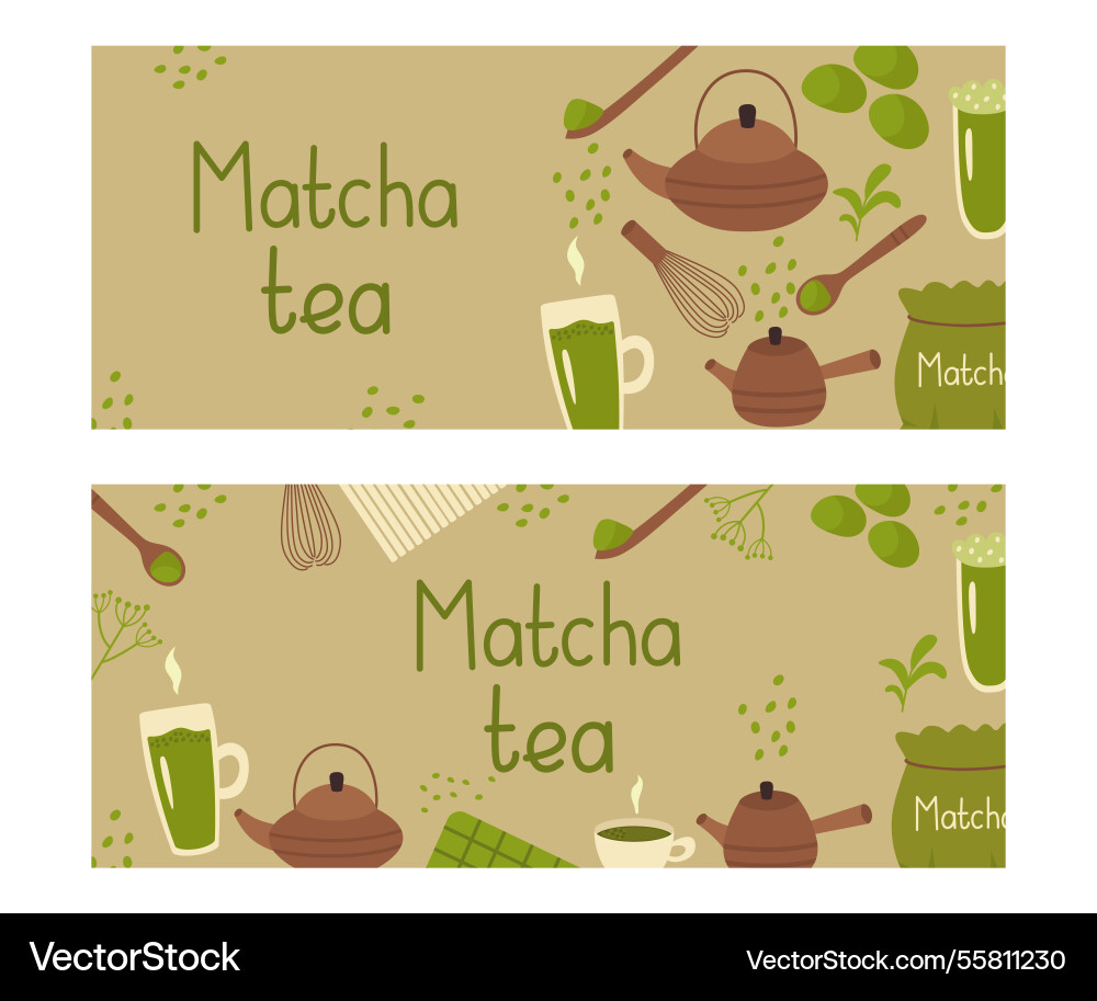 Flyers with elements for green tea made from Vector Image