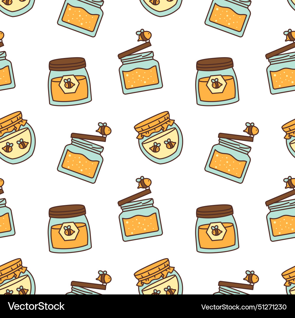 Glass pot full of honey seamless pattern Vector Image