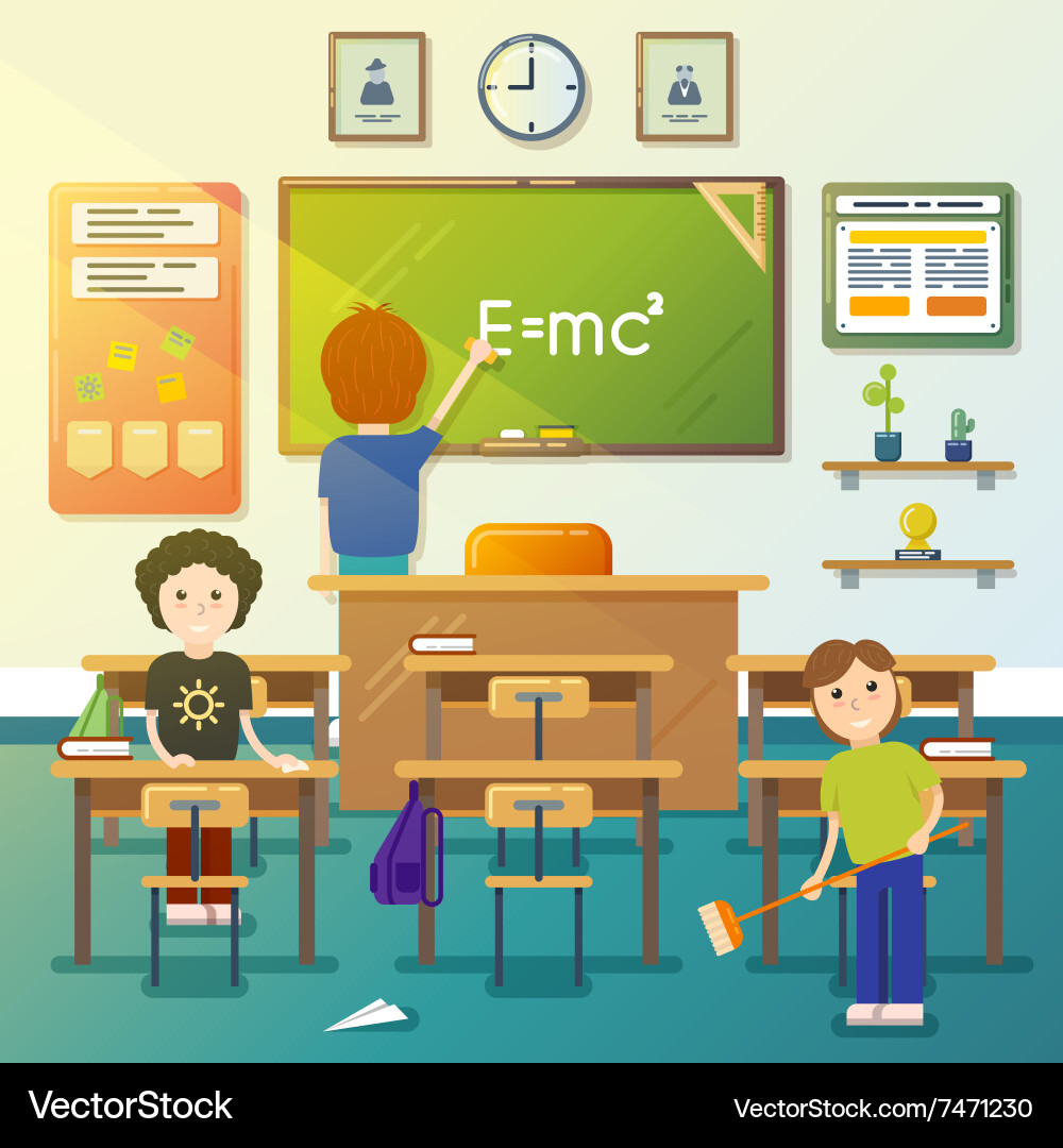 Kids cleaning classroom Royalty Free Vector Image