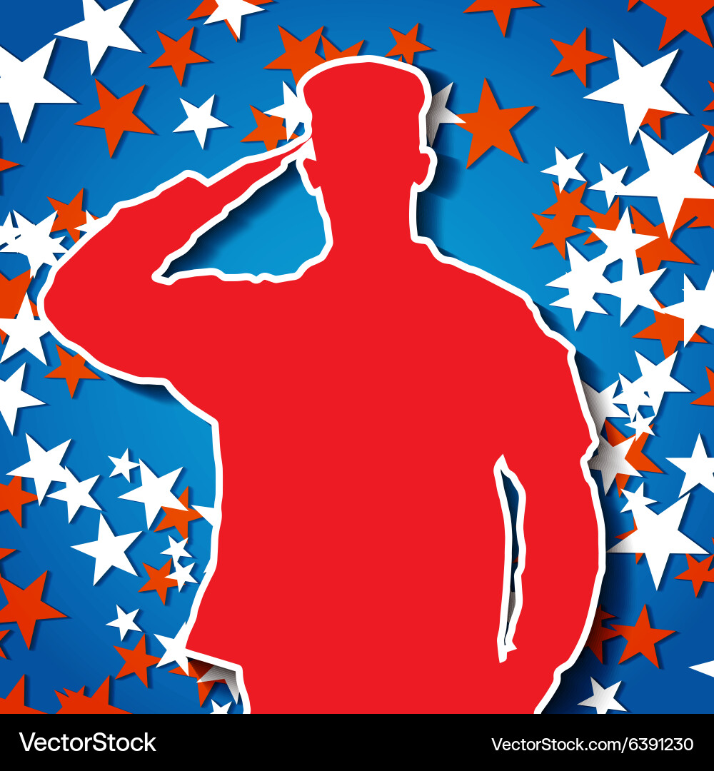 Saluting soldier silhouette on starry background Vector Image