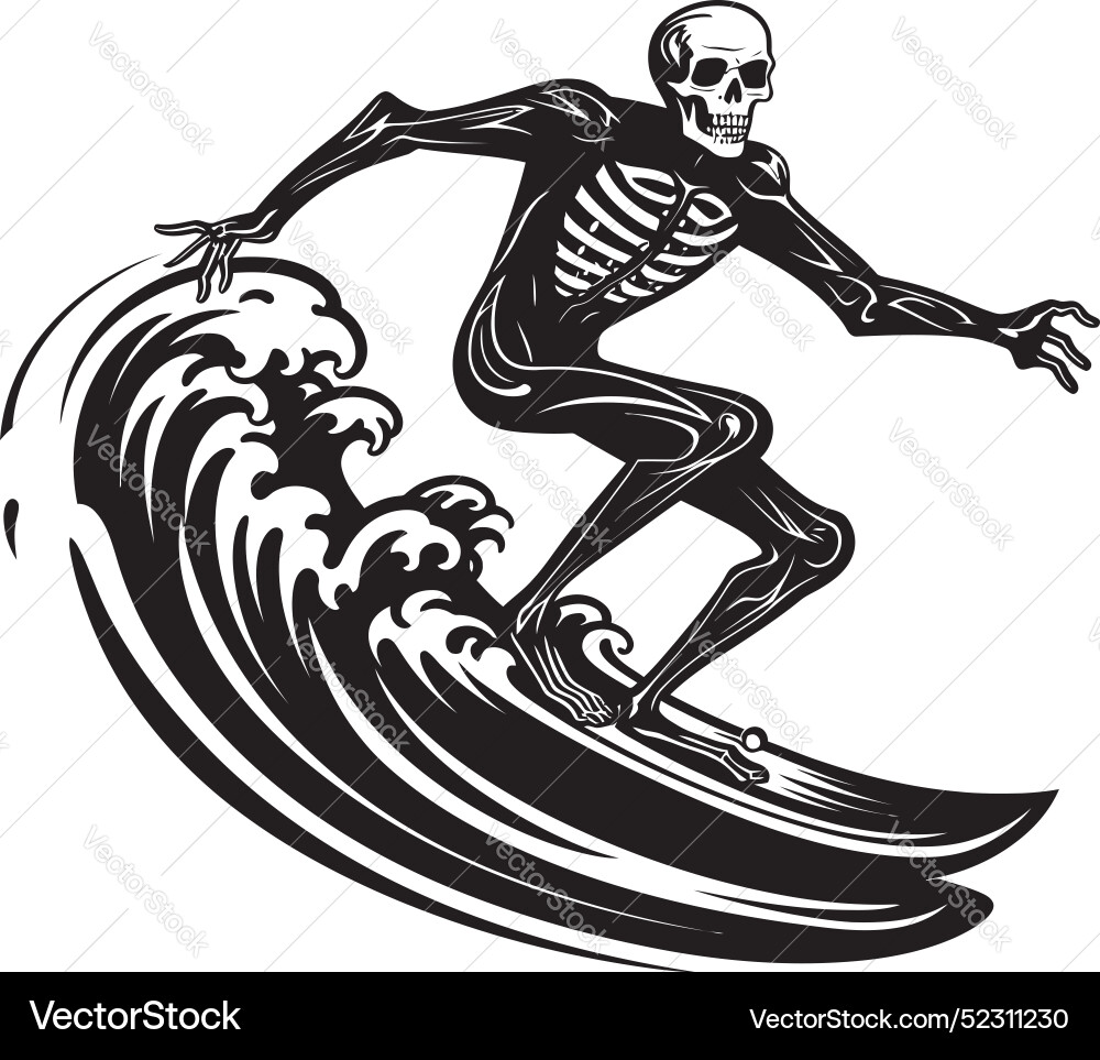 Skeleton sizzle surfing logo design coastal Vector Image