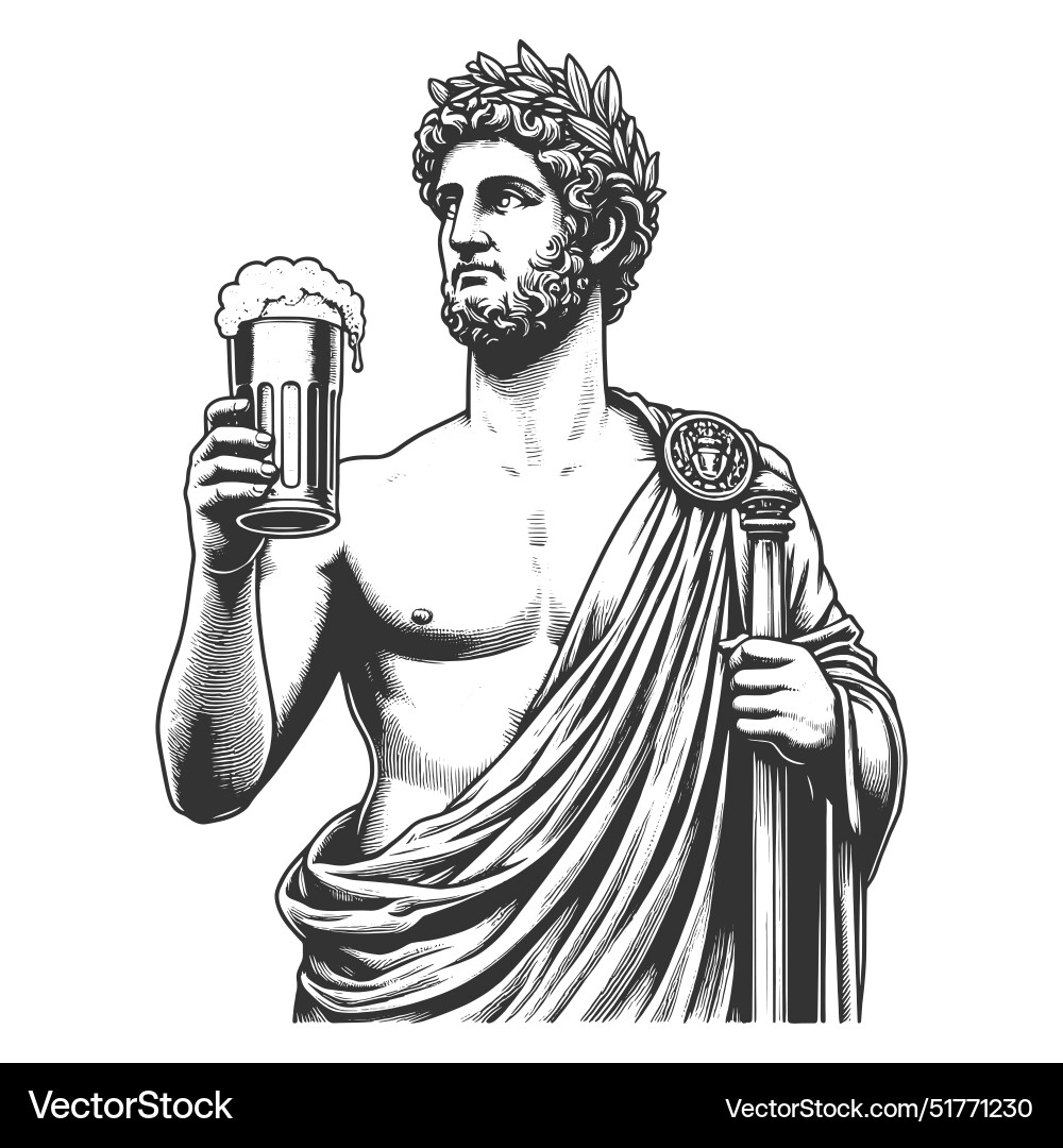 Statue with beer glass engraving Royalty Free Vector Image