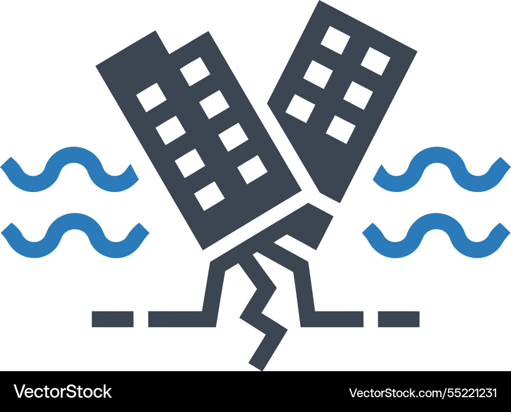 Cracked buildings earthquake icon Royalty Free Vector Image