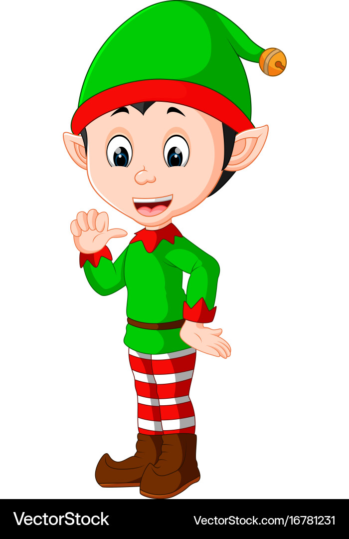 Cute christmas elf cartoon presenting Royalty Free Vector